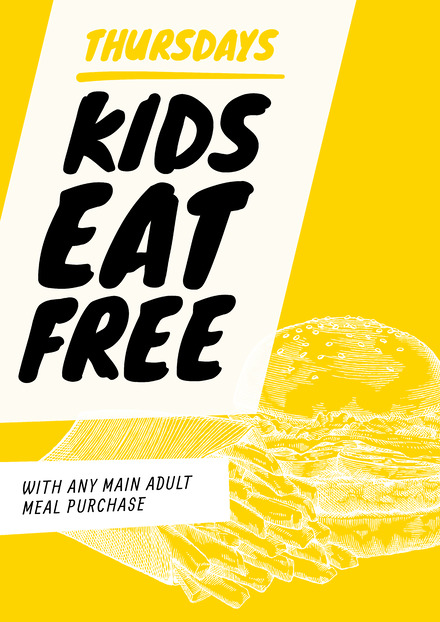 Kids Eat Free Spliced Image in Text Effect Template - Poster - Easil