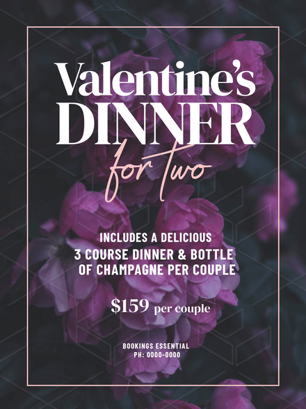 Valentines Day Dinner Purple Floral - Poster Template - Easil