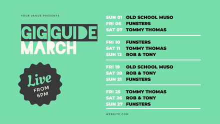 Green Band / Gig Guide Template with 4 week table - Landscape TV HD - Easil