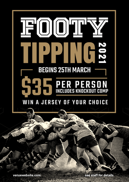 Footy Tipping Template - Black, white & Gold theme - Poster - Easil