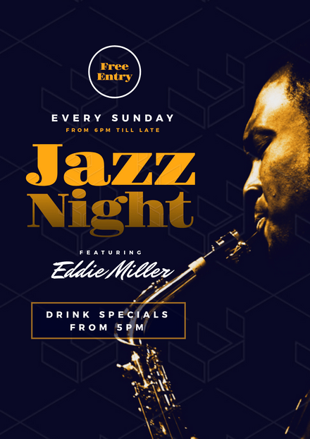 Jazz Night Event promotional template with Midnight Blue & Gold Tones ...